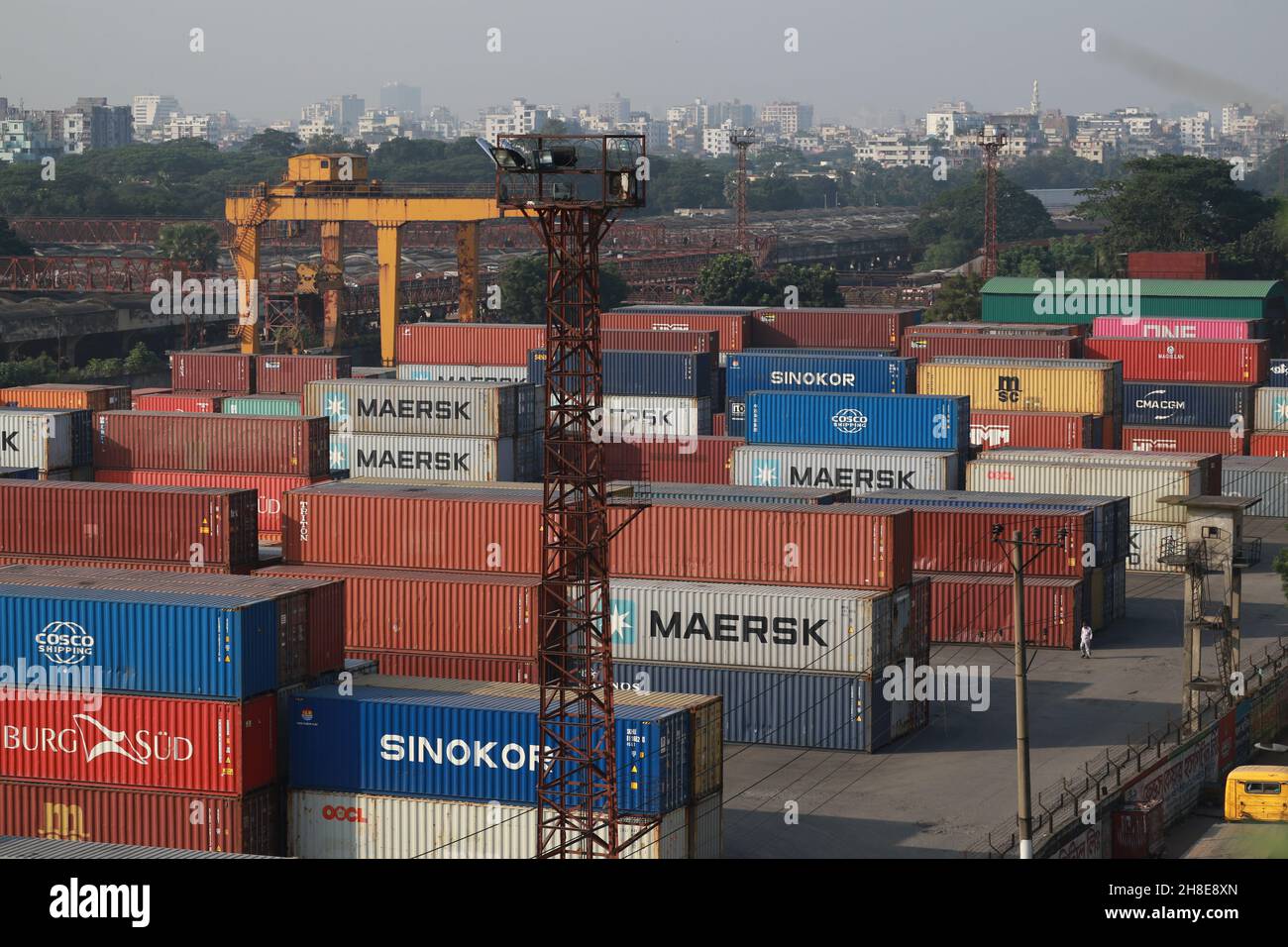 High angel view of a container port in Dhaka, Bangladesh Stock Photo ...