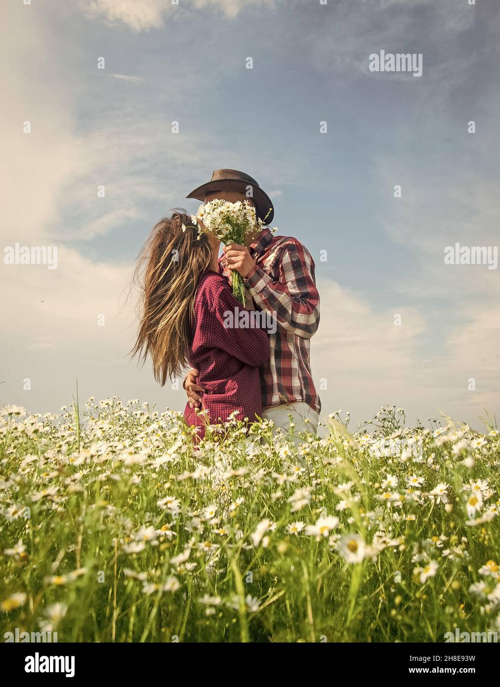 My couple. happy family among flowers. spring nature beauty. love and ...