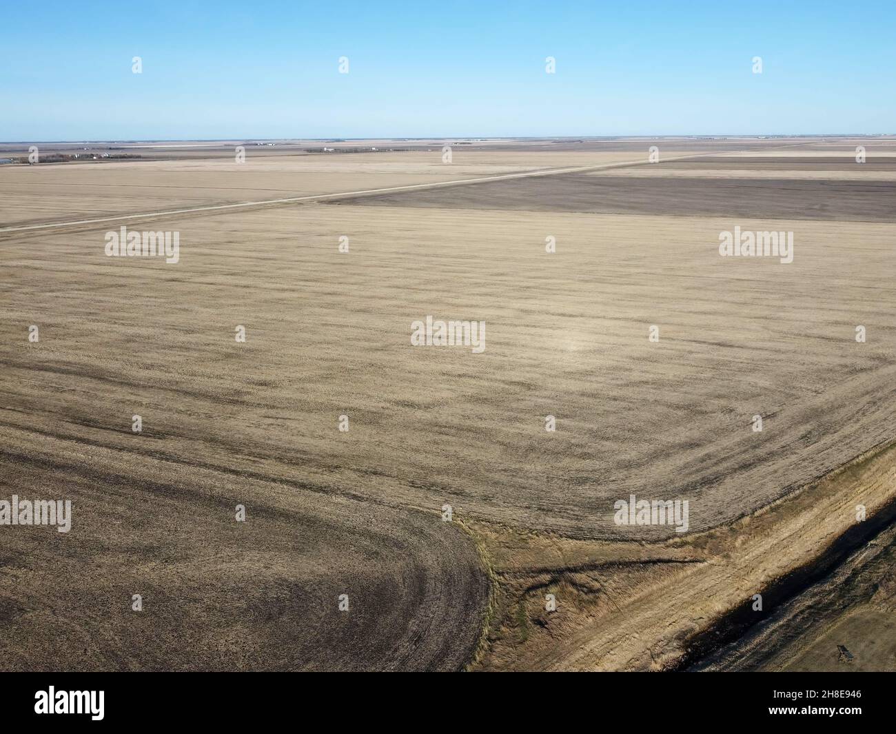 Aerial view of dry agricultural fields because of a severe drought in ...