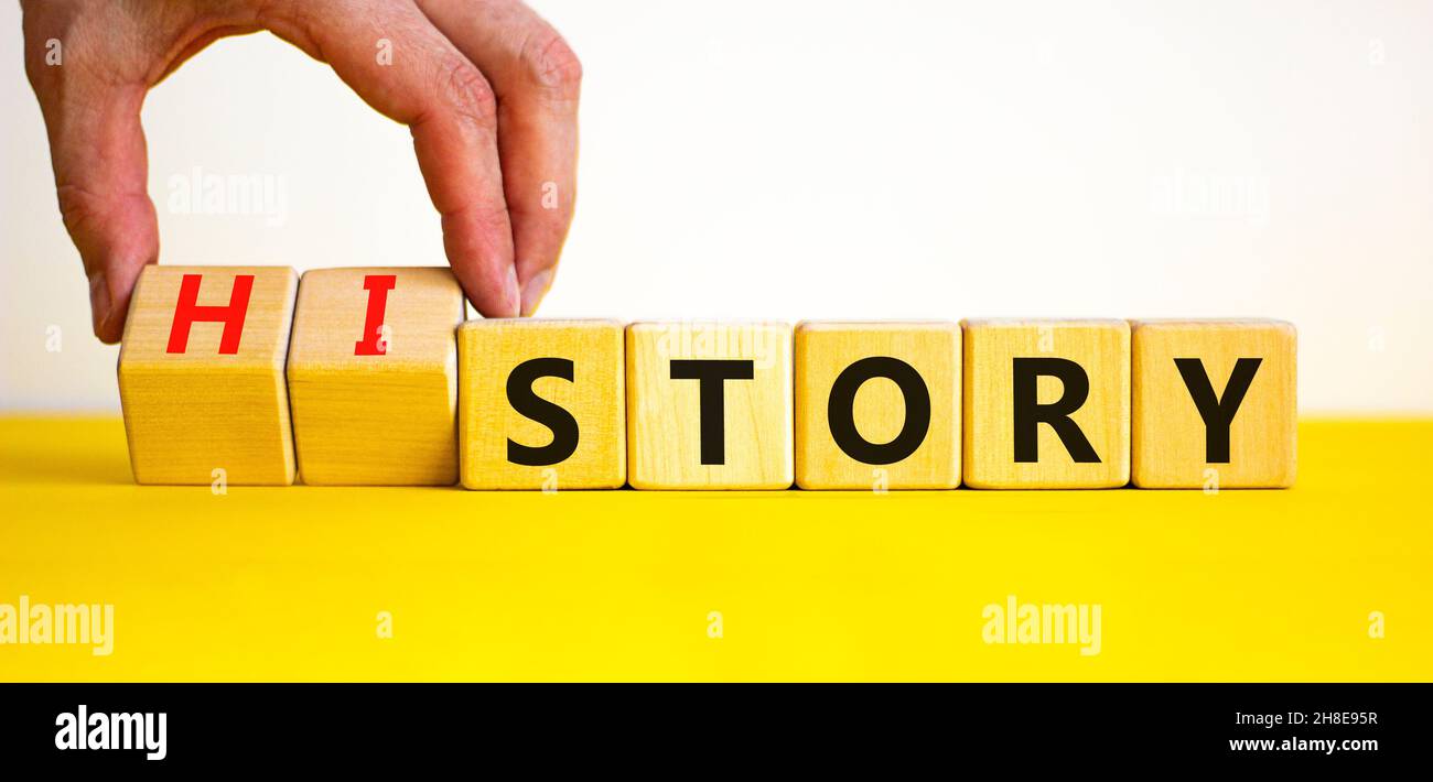 Story and history symbol. Historic turns a cube, changes the word story ...