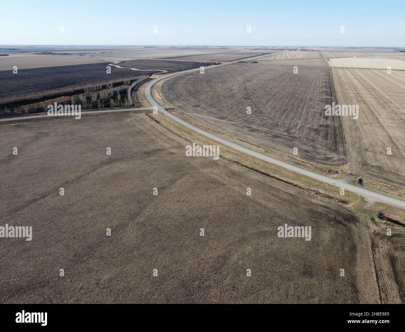 Aerial view of dry agricultural fields because of a severe drought in ...