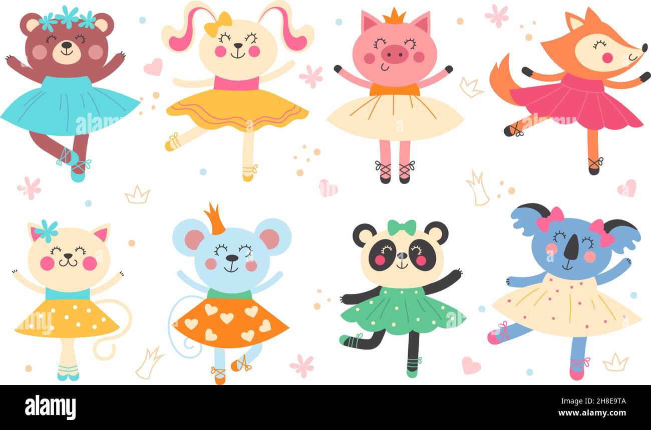 Ballet animals. Cute ballerinas characters. Funny dancers in delicate ...