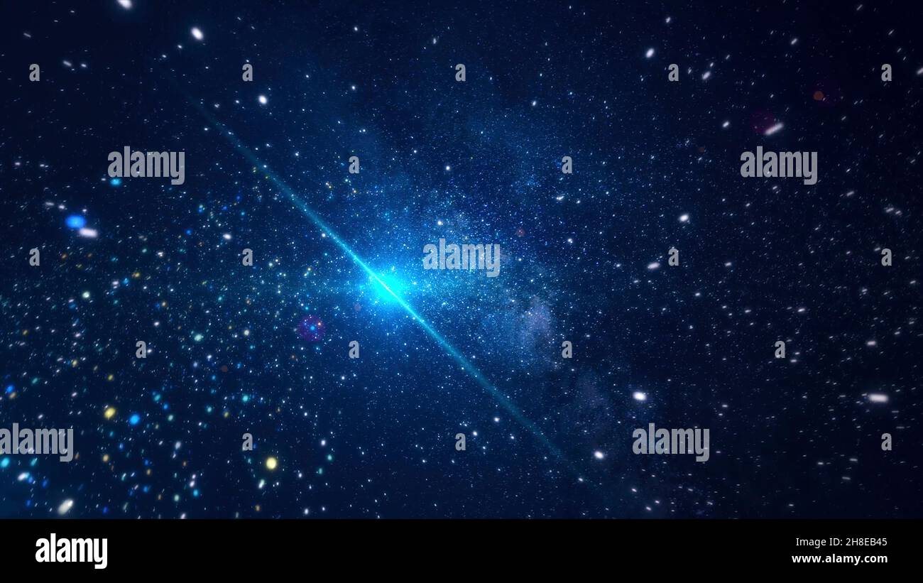 Abstract cosmic space with bright stars. Animation. Moving among bright ...