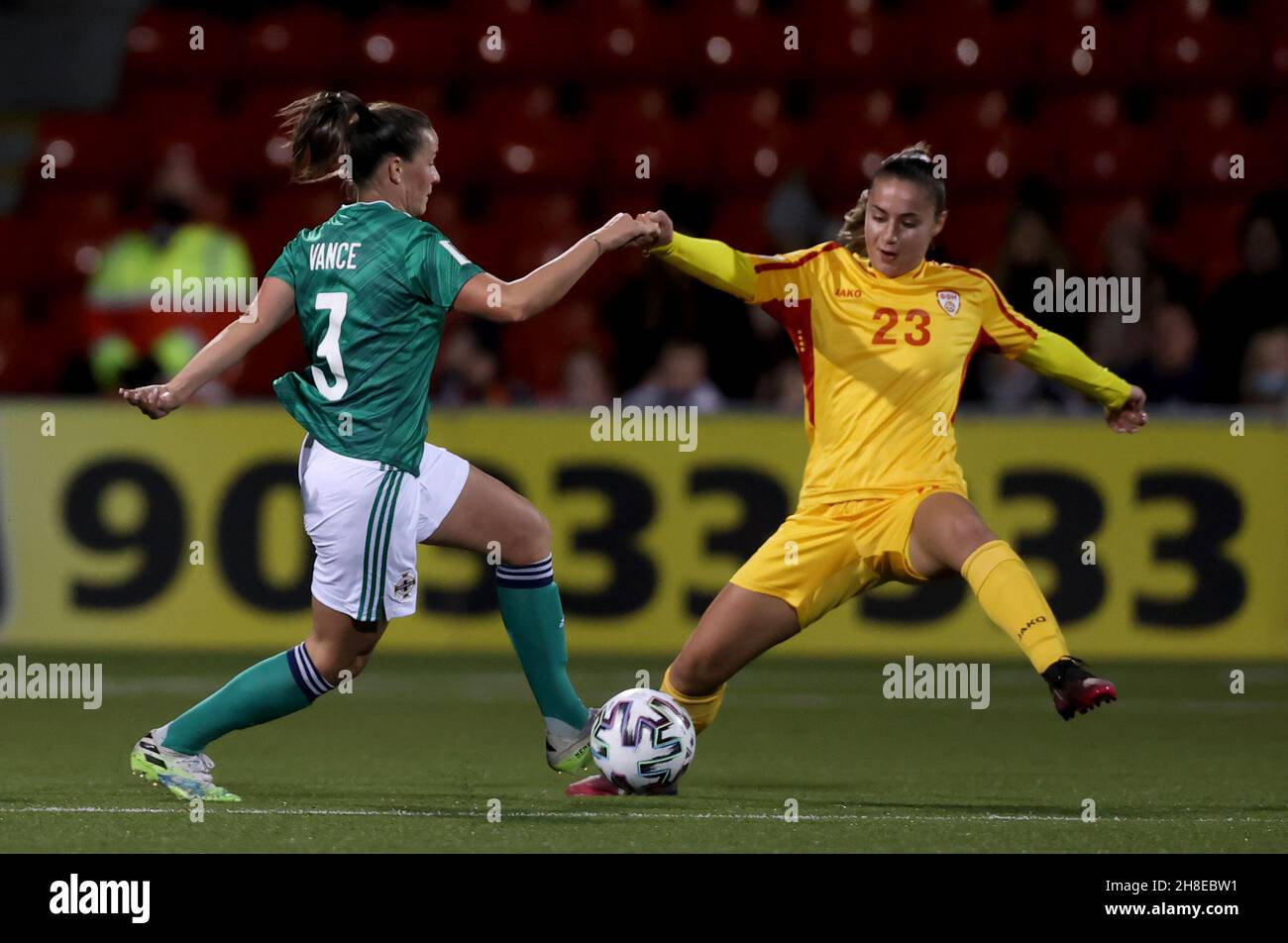 Northern Ireland’s Demi Vance in action with North Macedonia’s Ana ...