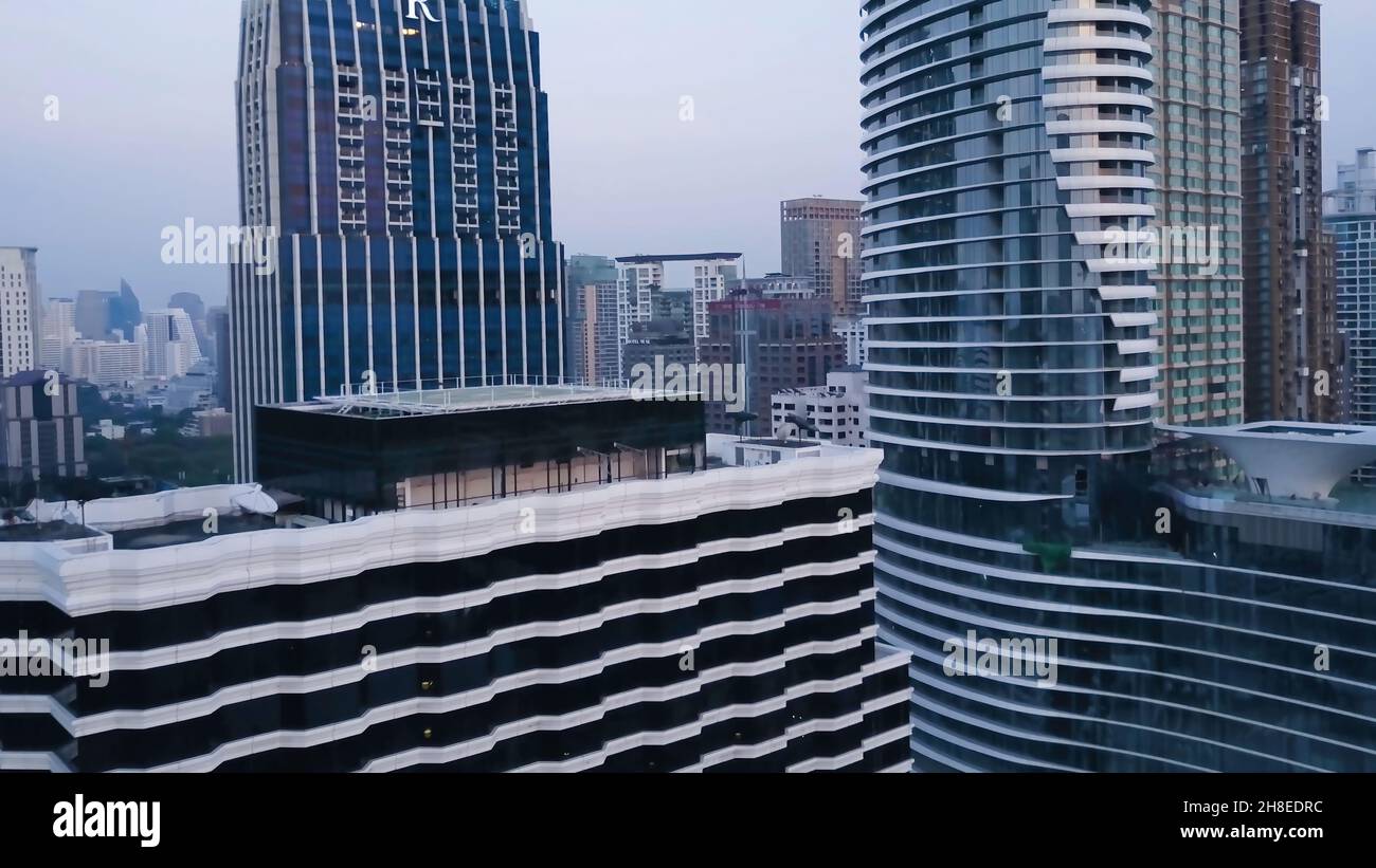 Aerial of an amazing landscape on a city with modern skyscrapers and ...