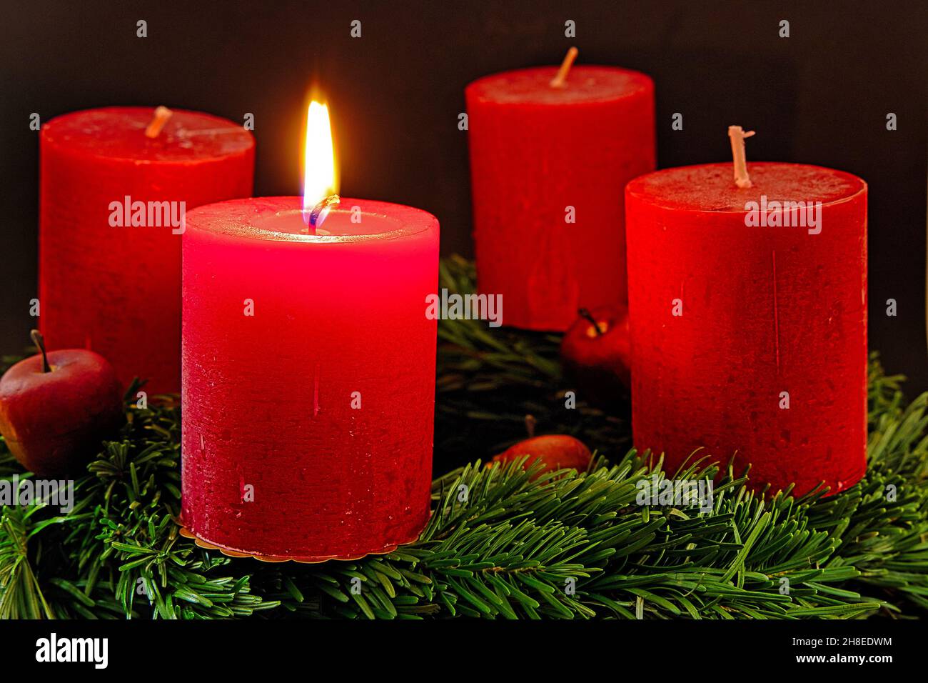 advent wreath with one burning candle for the first advent sunday Stock ...
