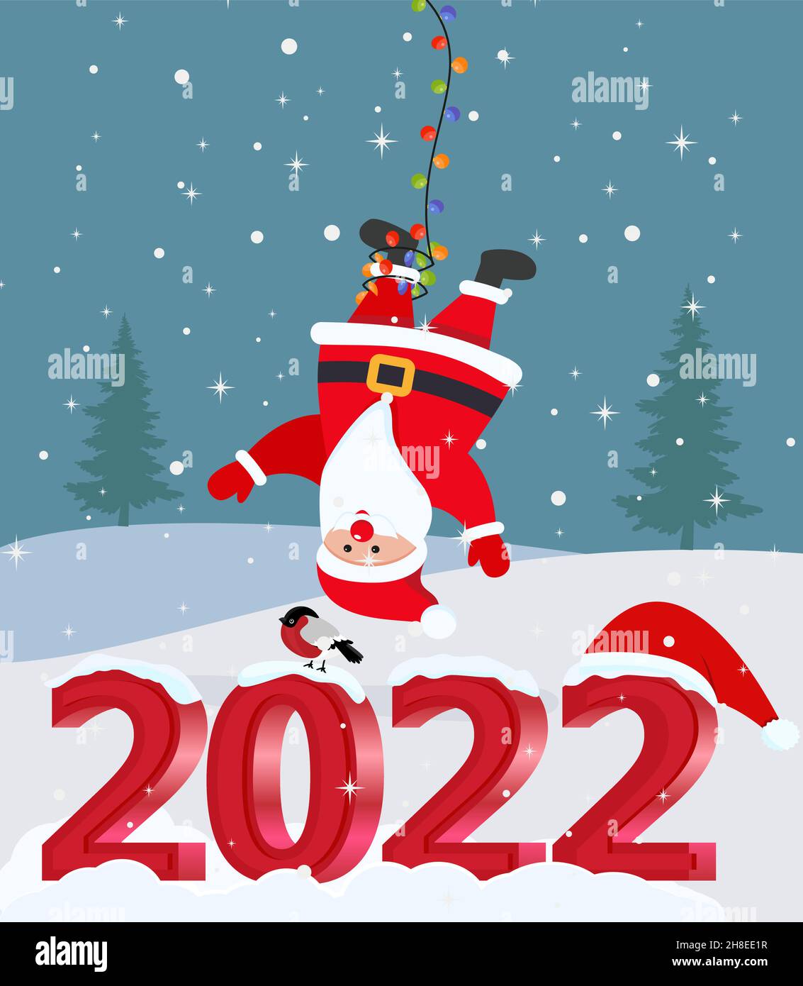 Cute Christmas and New Year card with santa claus and lettering 2022 ...