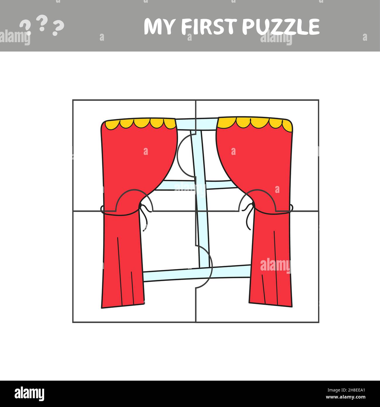 Vector illustration. Game for preschool kids. Jigsaw puzzle with window ...