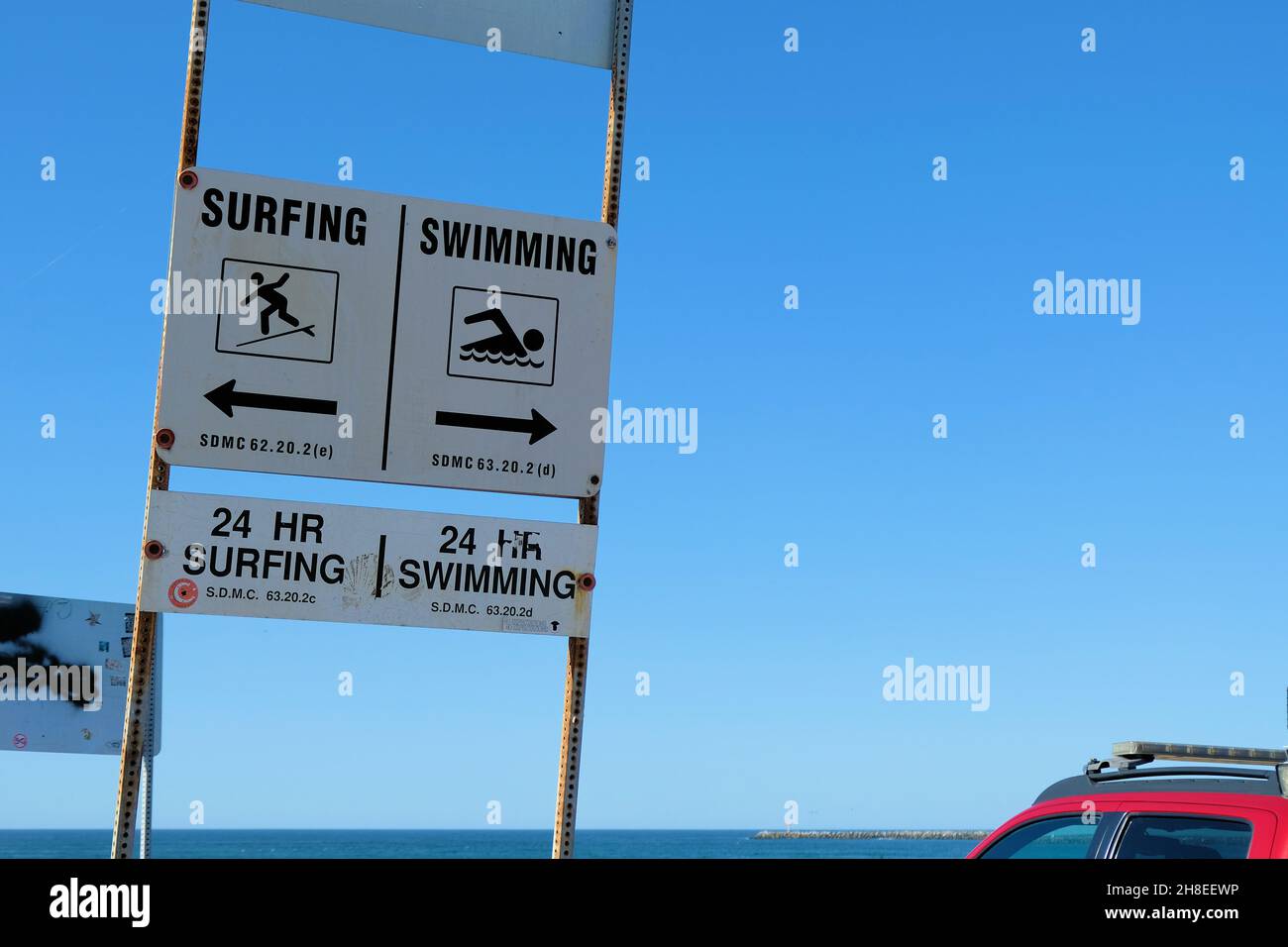 Sign at Ocean Beach in San Diego, California with local city municipal ...
