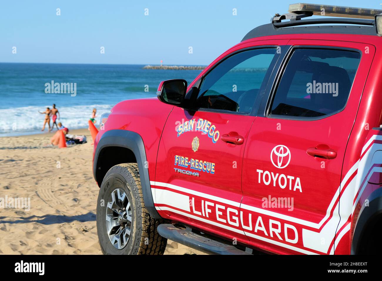A red Toyota San Diego, California lifeguard fire and rescue truck on ...