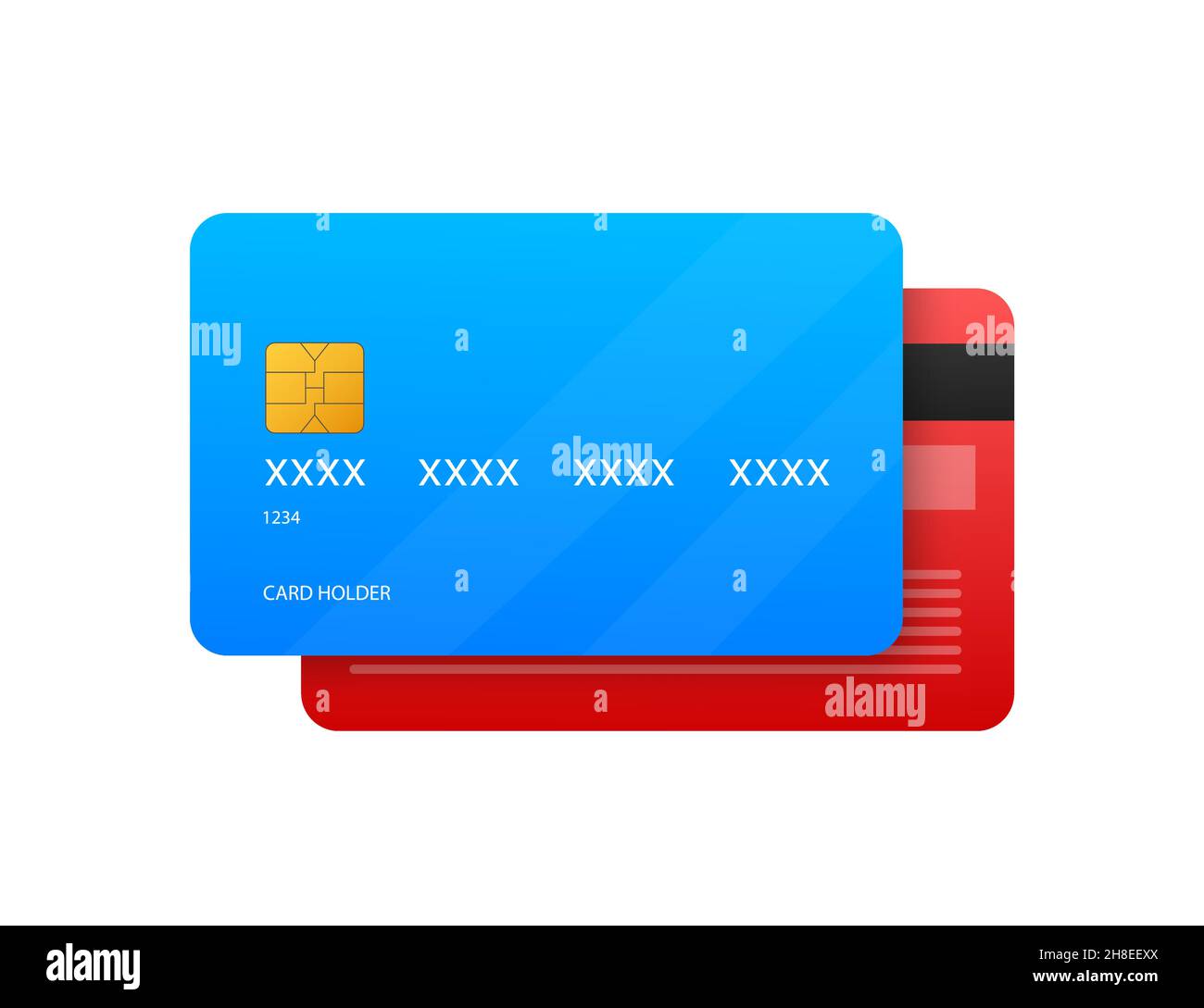 Blue simple credit card with hands template on white background. Vector ...