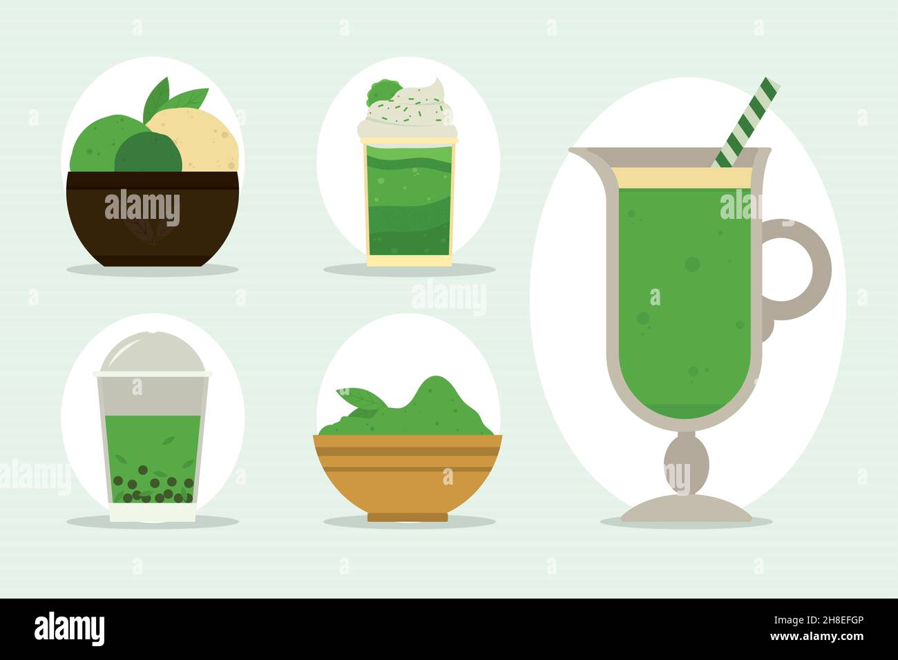 matcha tea icon set on green background Stock Vector Image & Art - Alamy