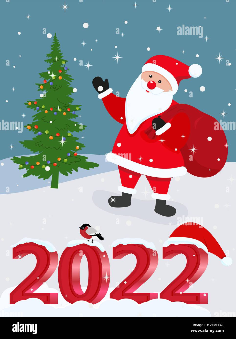 Cute Christmas and New Year card with santa claus and lettering 2022 ...