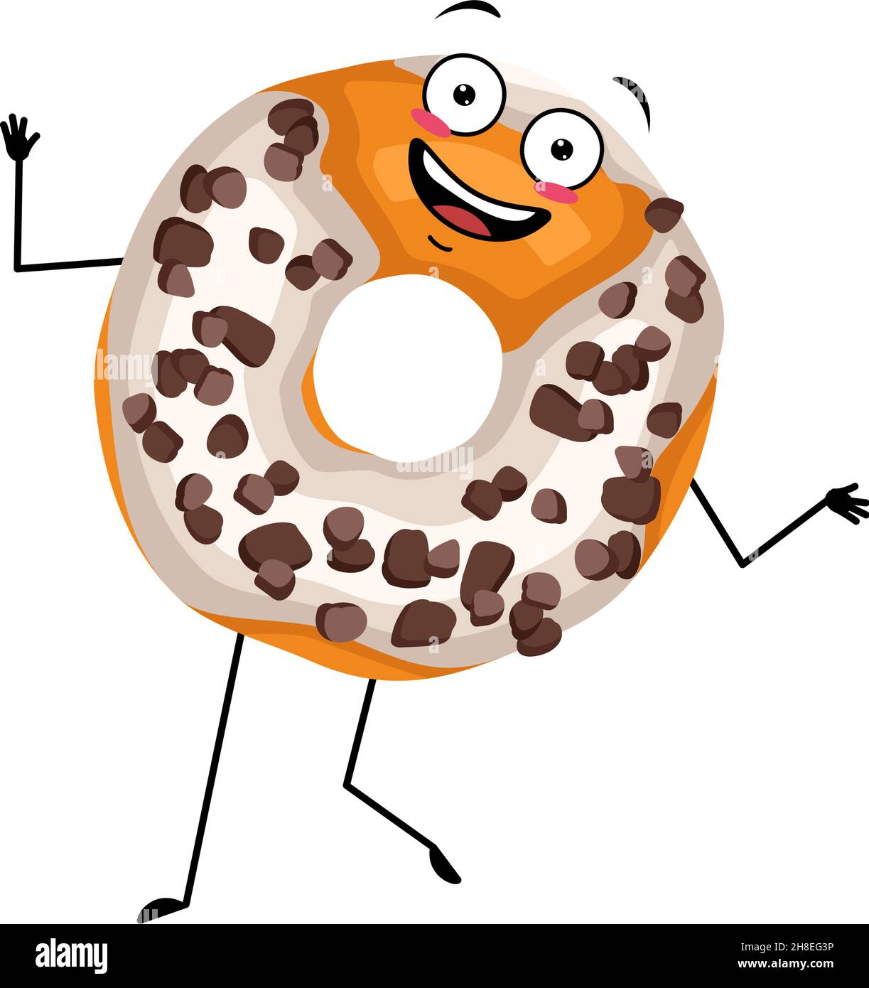 Cute glazed donut character with happy emotions, face, smile, eyes ...