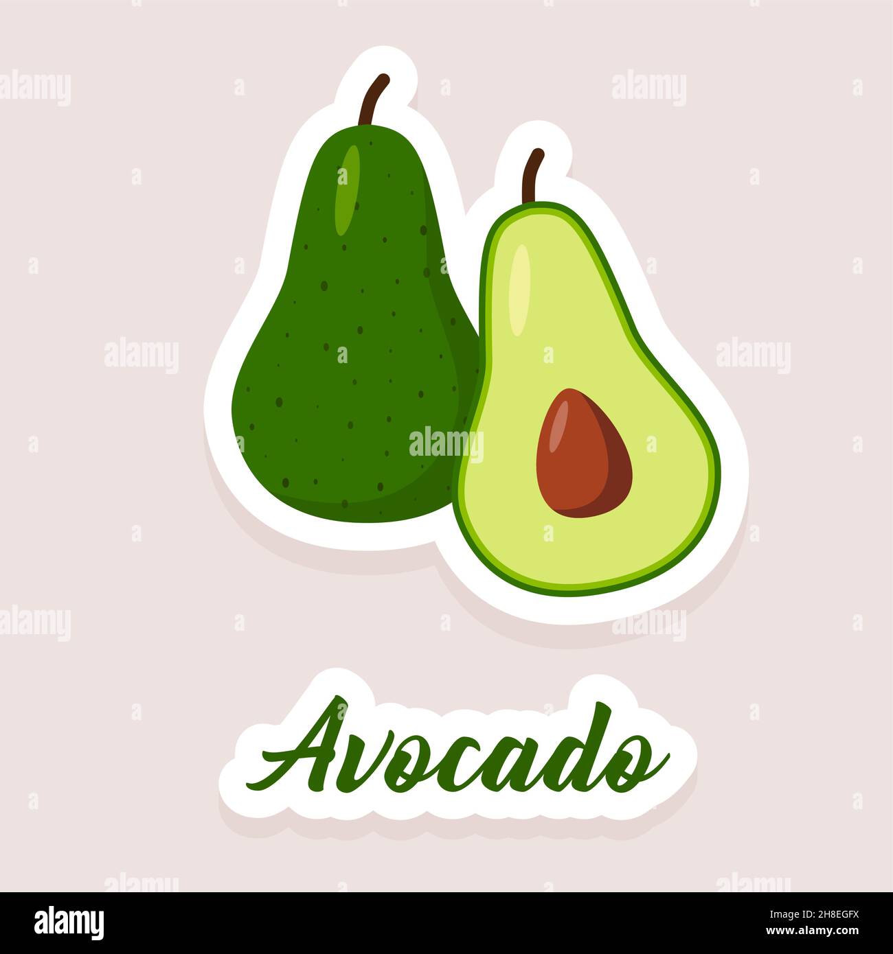 Cute vector stickers fruit avocado icons. Flat style. EPS 10 Stock ...