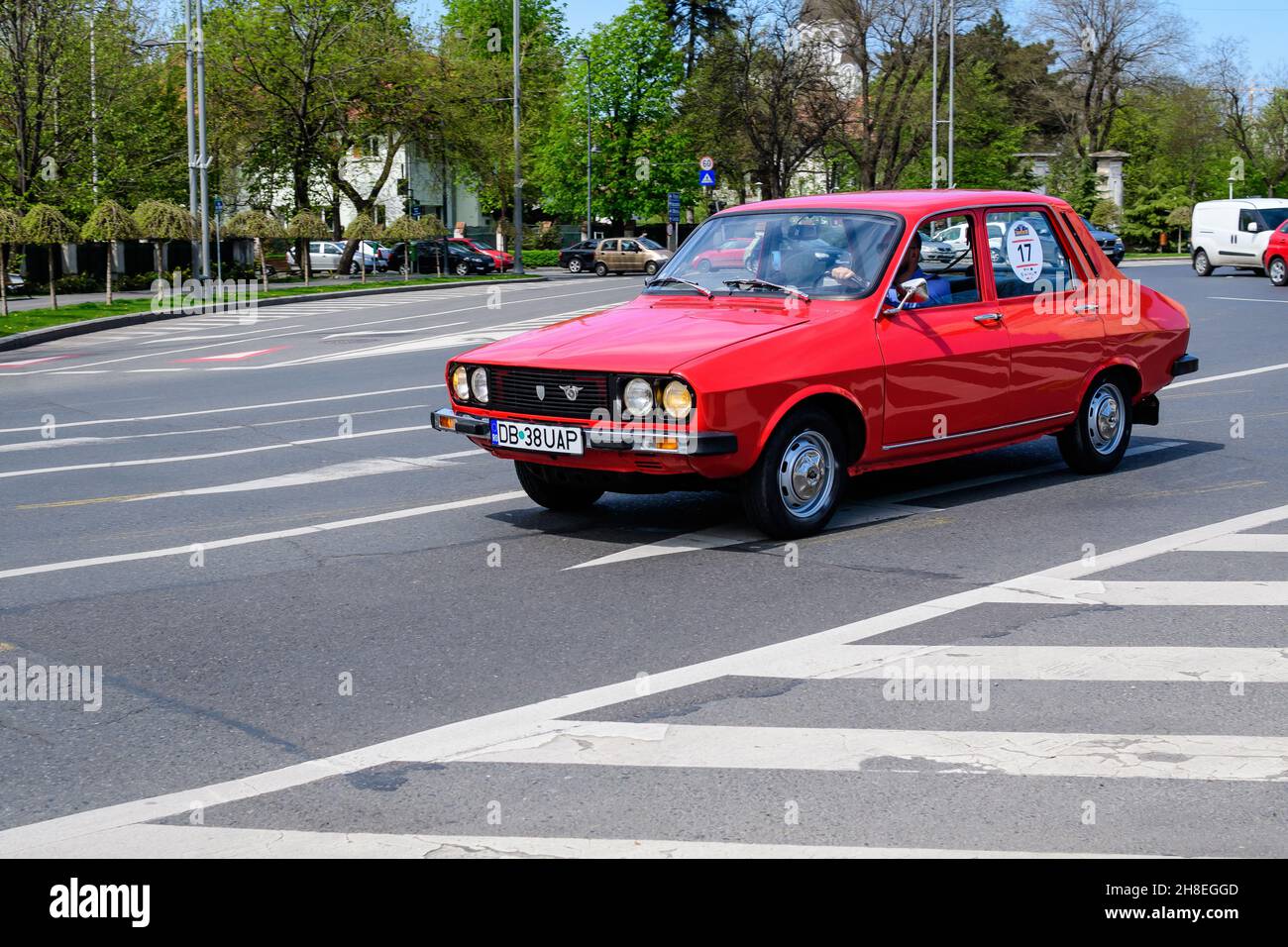 Bucharest, Romania, 24 April 2021 Old retro vivid red Romanian Dacia ...