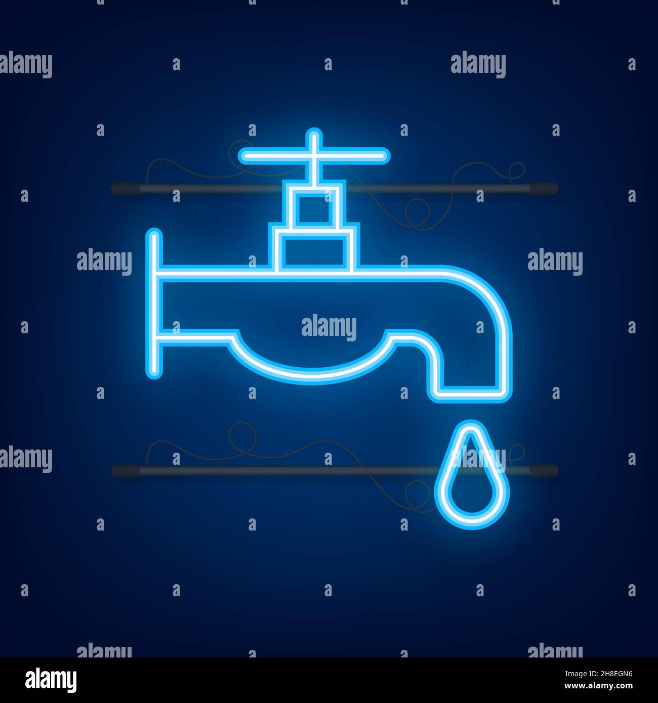 Eco dripping tap with drop neon icon. Glowing bright icon Faucet ...