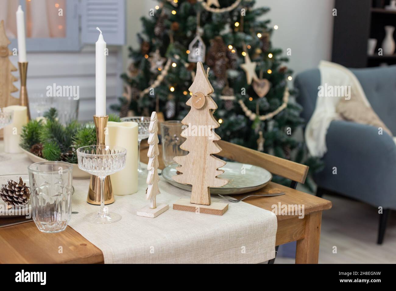 Christmas table, setting in an ecological, natural style Stock Photo ...