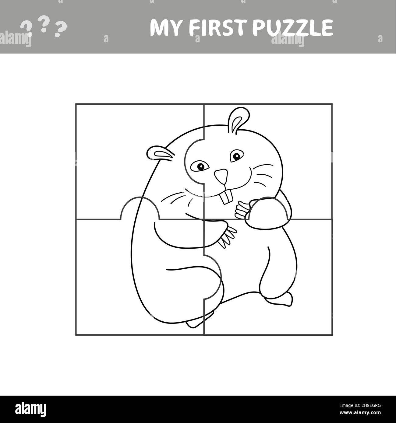 Puzzle Jigsaw Game For Kids - Animal Hamster - Worksheet Pieces Cartoon ...