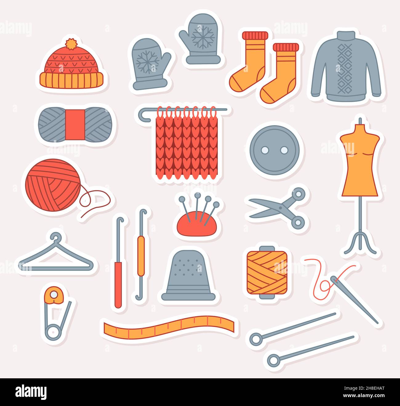 Set of cute vector stickers sewing icons. Flat style. EPS 10 Stock ...