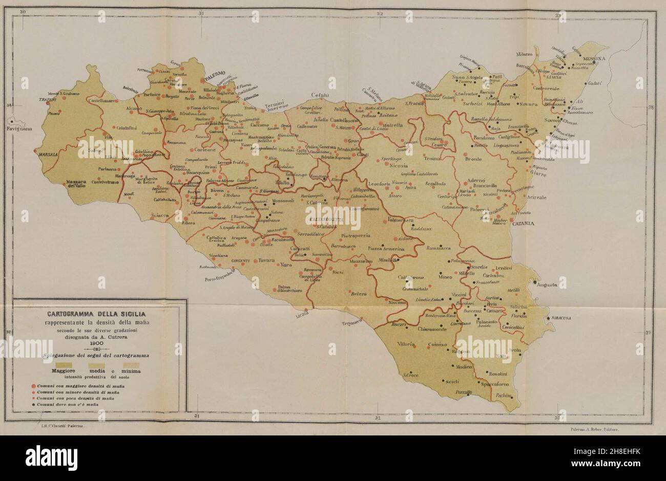 1900 map of Mafia presence in Sicily Stock Photo - Alamy