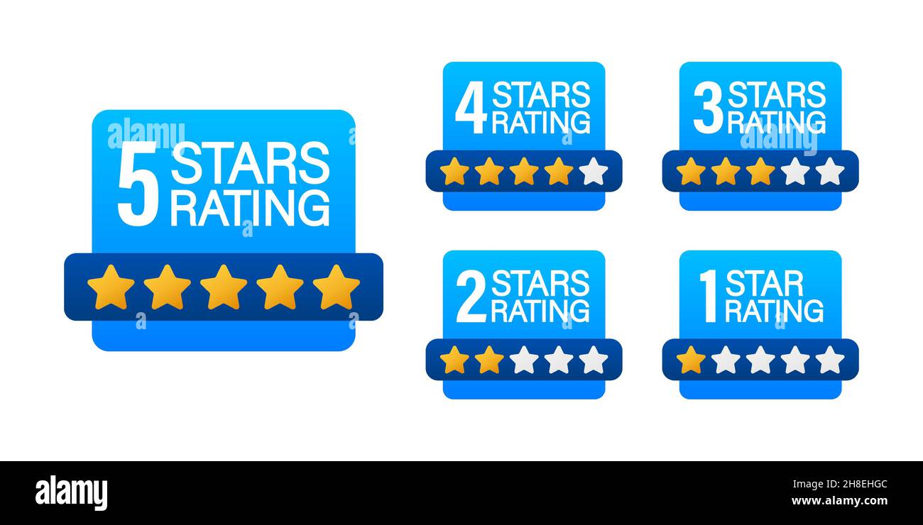 5 star rating. Badge with icons on white background. Vector stock ...