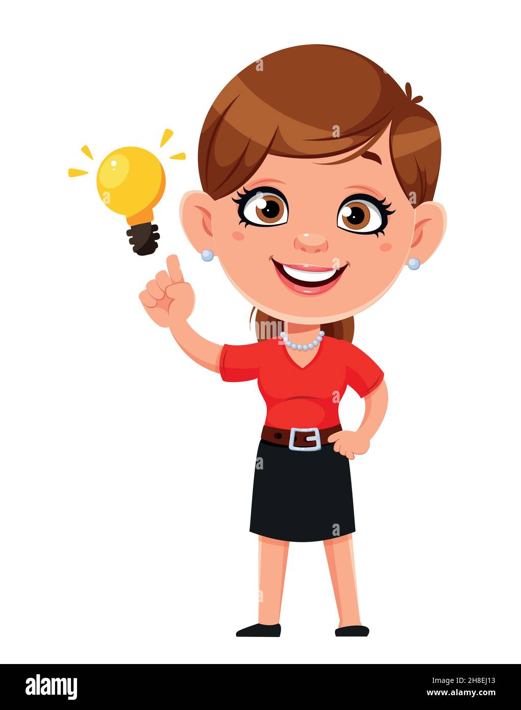 Cartoon business woman having a good idea. Cheerful businesswoman ...