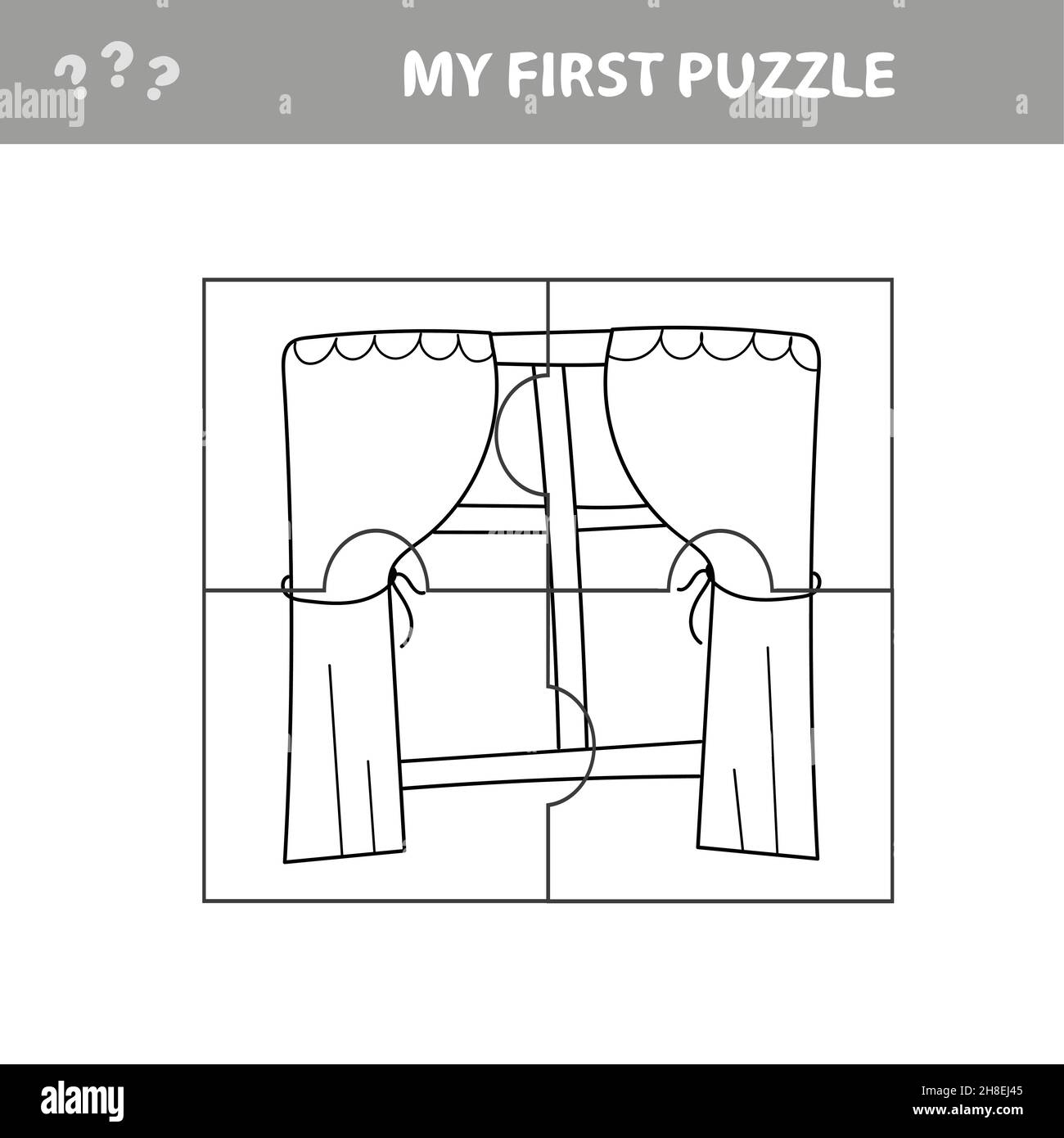 Vector illustration. Game for preschool kids. Jigsaw puzzle with window ...