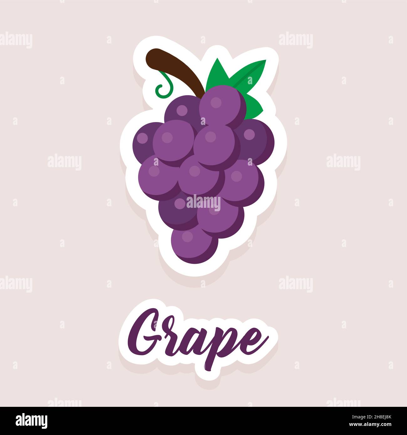 Cute vector sticker fruit grapes icons. Flat style. EPS 10 Stock Vector ...