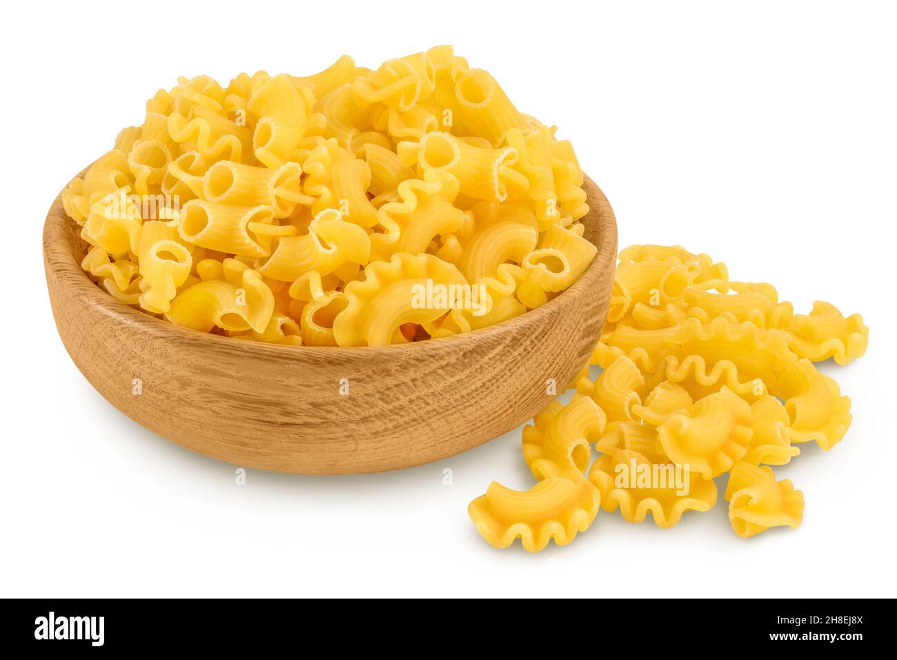 Pasta cornetti creste macaroni in wooden bowl isolated on white ...
