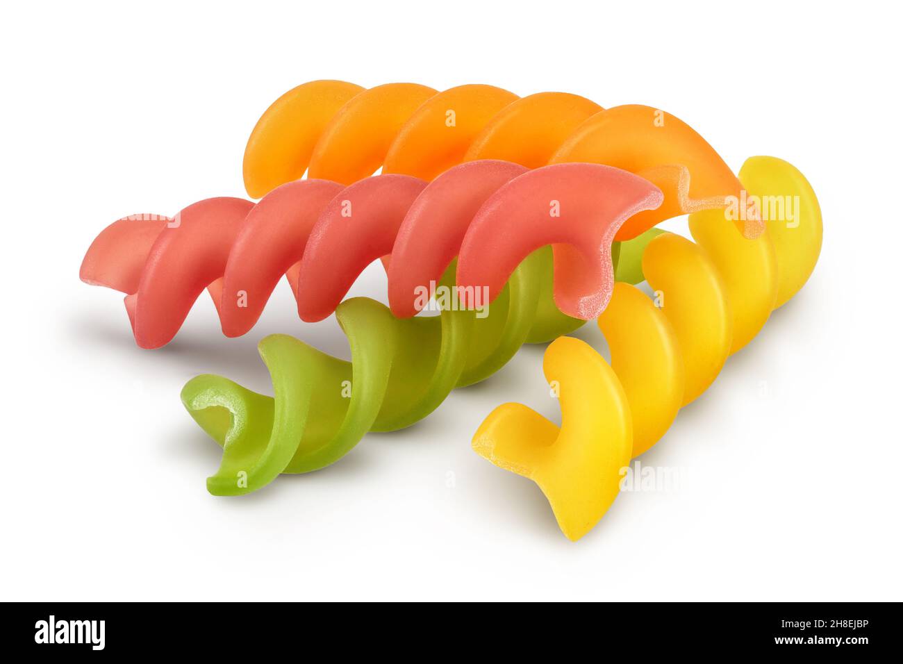 raw Fusilli colored pasta, isolated on white background with clipping ...