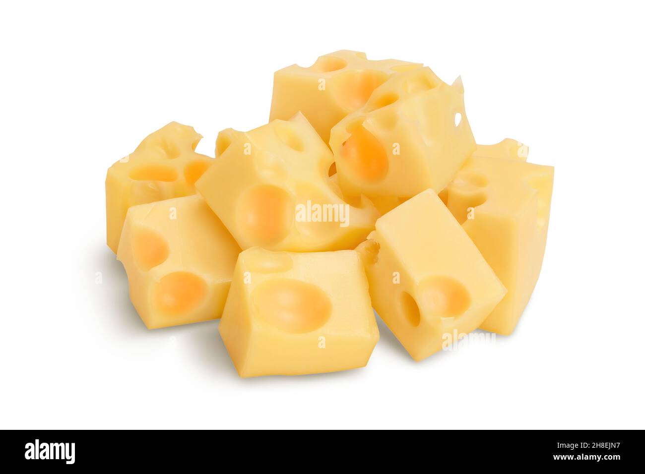 cubes of cheese isolated on white background with clipping path and ...