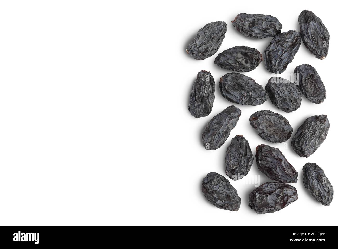 Black raisin isolated on white background with clipping path. Top view ...