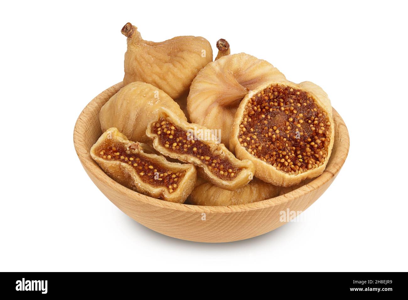 dried fig in wooden bowl isolated on white background with clipping ...