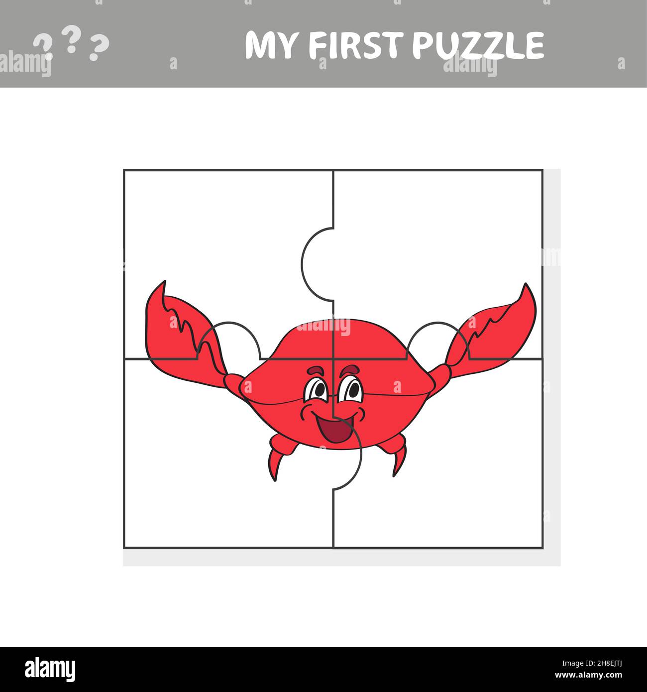 Puzzle kids activity. Animals theme. Funny little Crab. Activity for ...