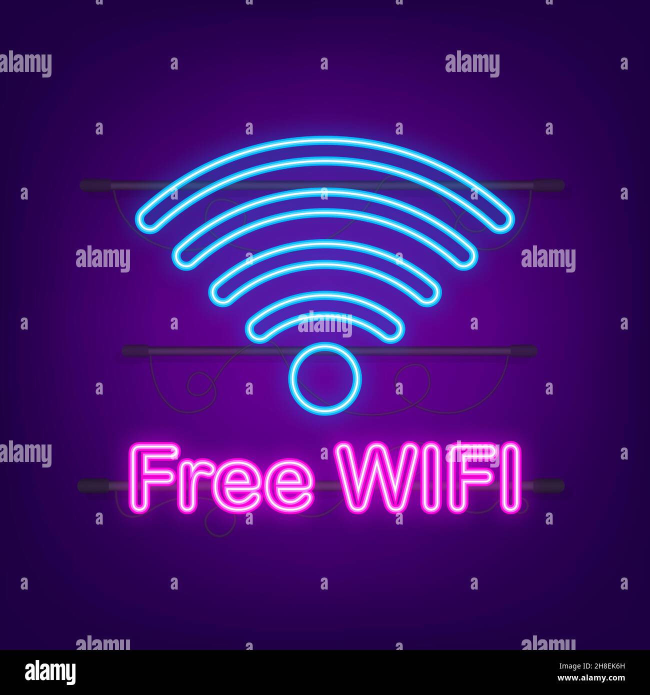 Free wifi zone blue icon. Free wifi here sign concept. Neon icon ...