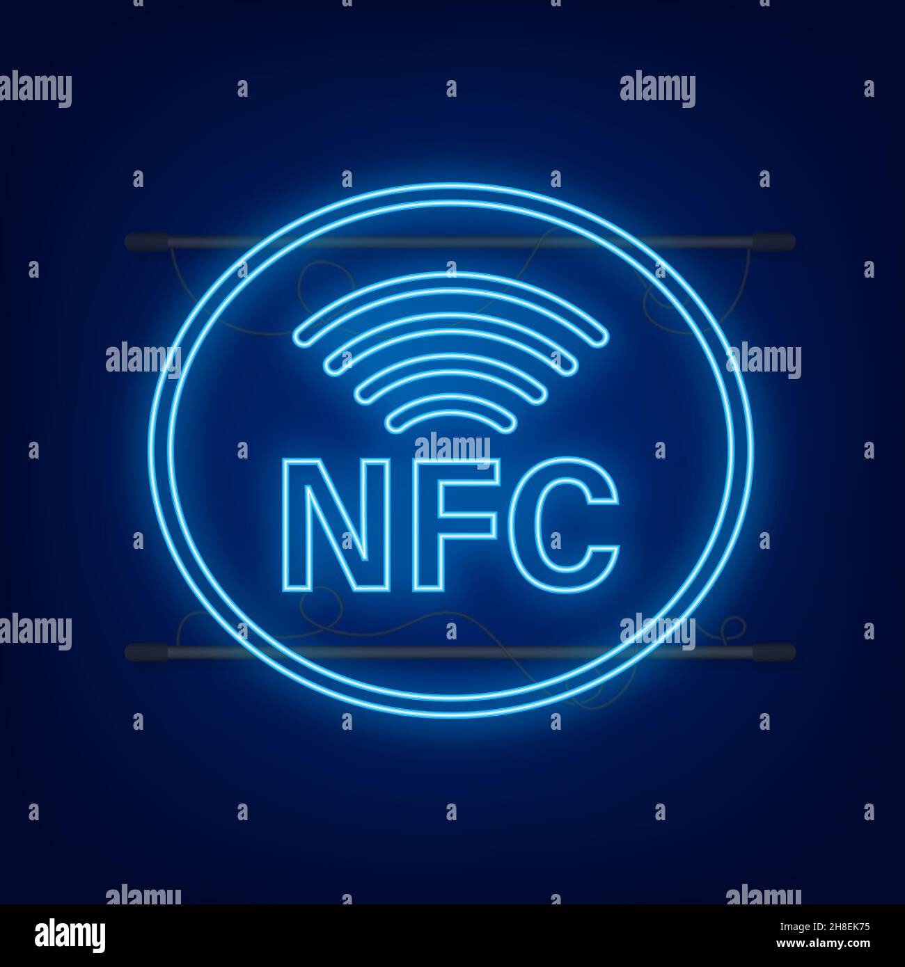 Contactless wireless pay sign logo. Neon icon. NFC technology. Vector ...