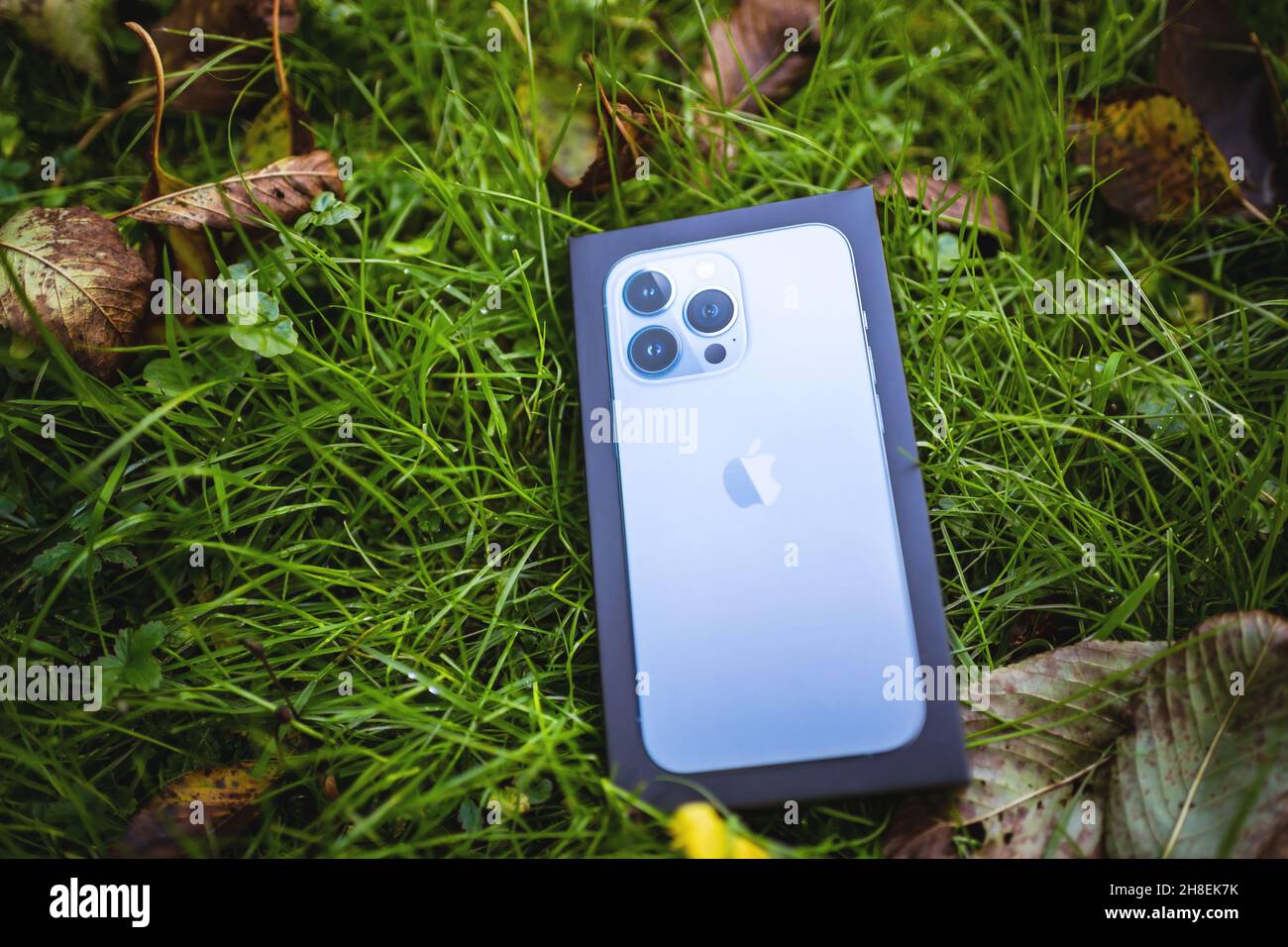 Cardboard box of new Apple Computers iphone 13 Pro smartphone hero ...