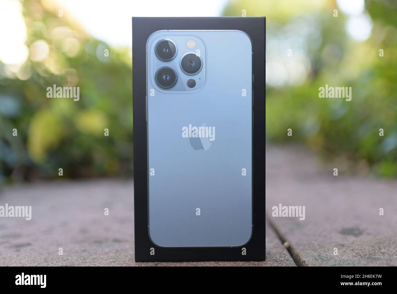 Cardboard box of new Apple Computers iphone 13 Pro smartphone on the ...