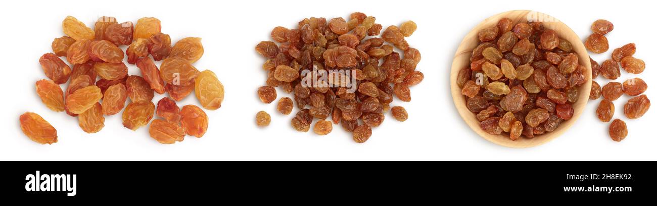 Brown raisin isolated on white background with clipping path. Top view ...