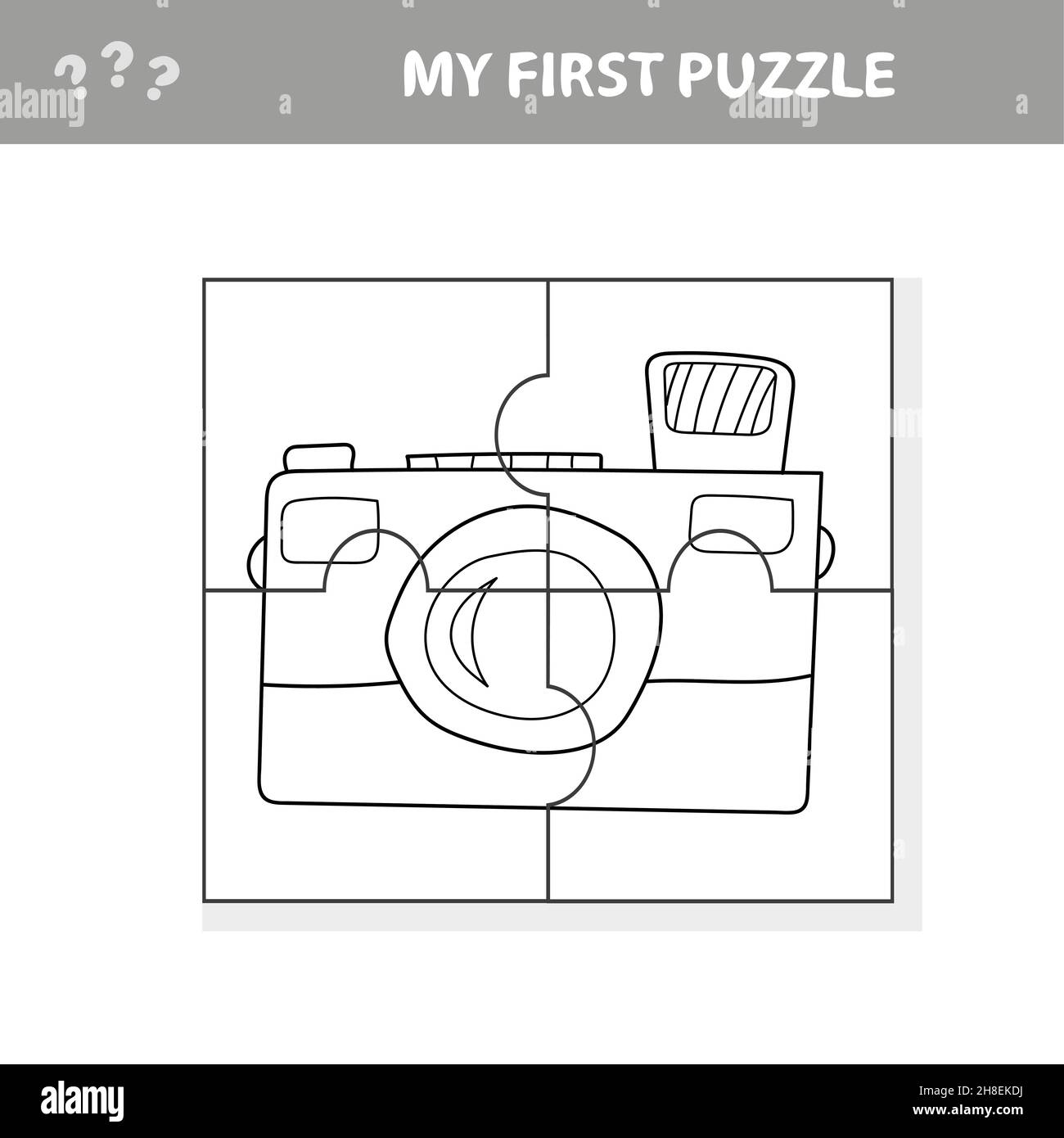 Camera with a lens. Education paper game for preshool children. Vector ...