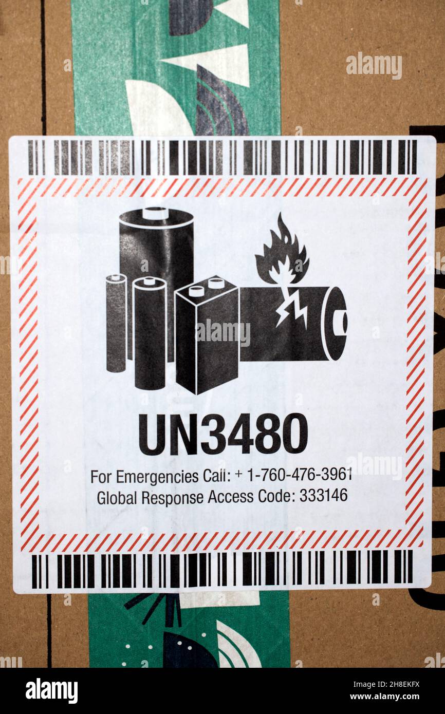Transport sticker for batteries UN 3480 Stock Photo - Alamy