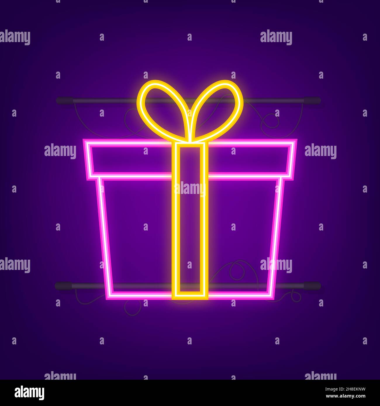 Prizes box neon, gift sign. Night neon signboard. Vector stock ...