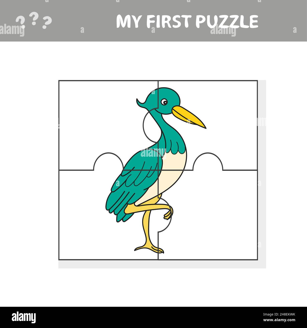 Heron bird - Jigsaw puzzle. Vector illustration for kids. My first ...