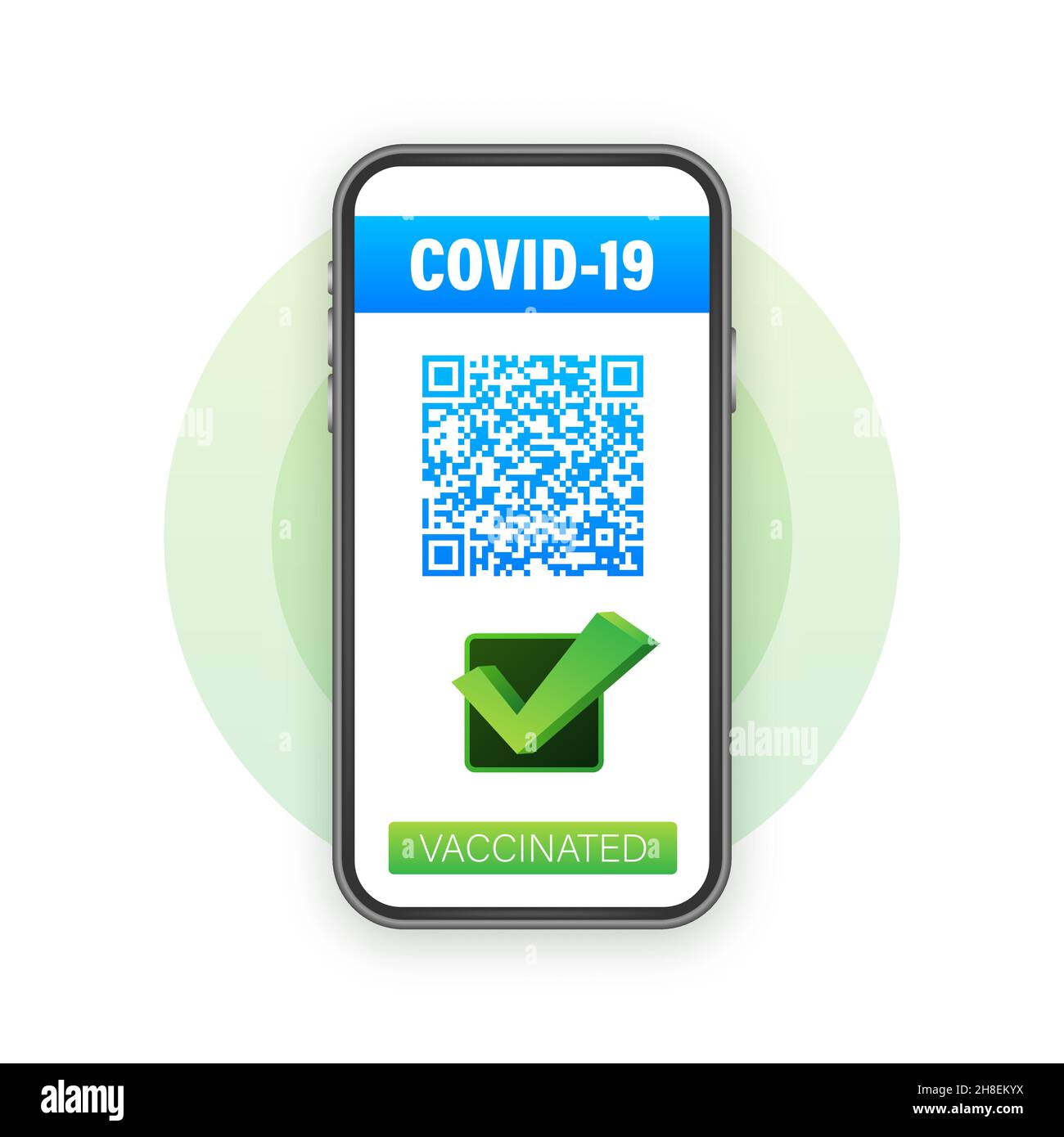 Vaccination digital certificate on smartphone. Phone screen with qr ...