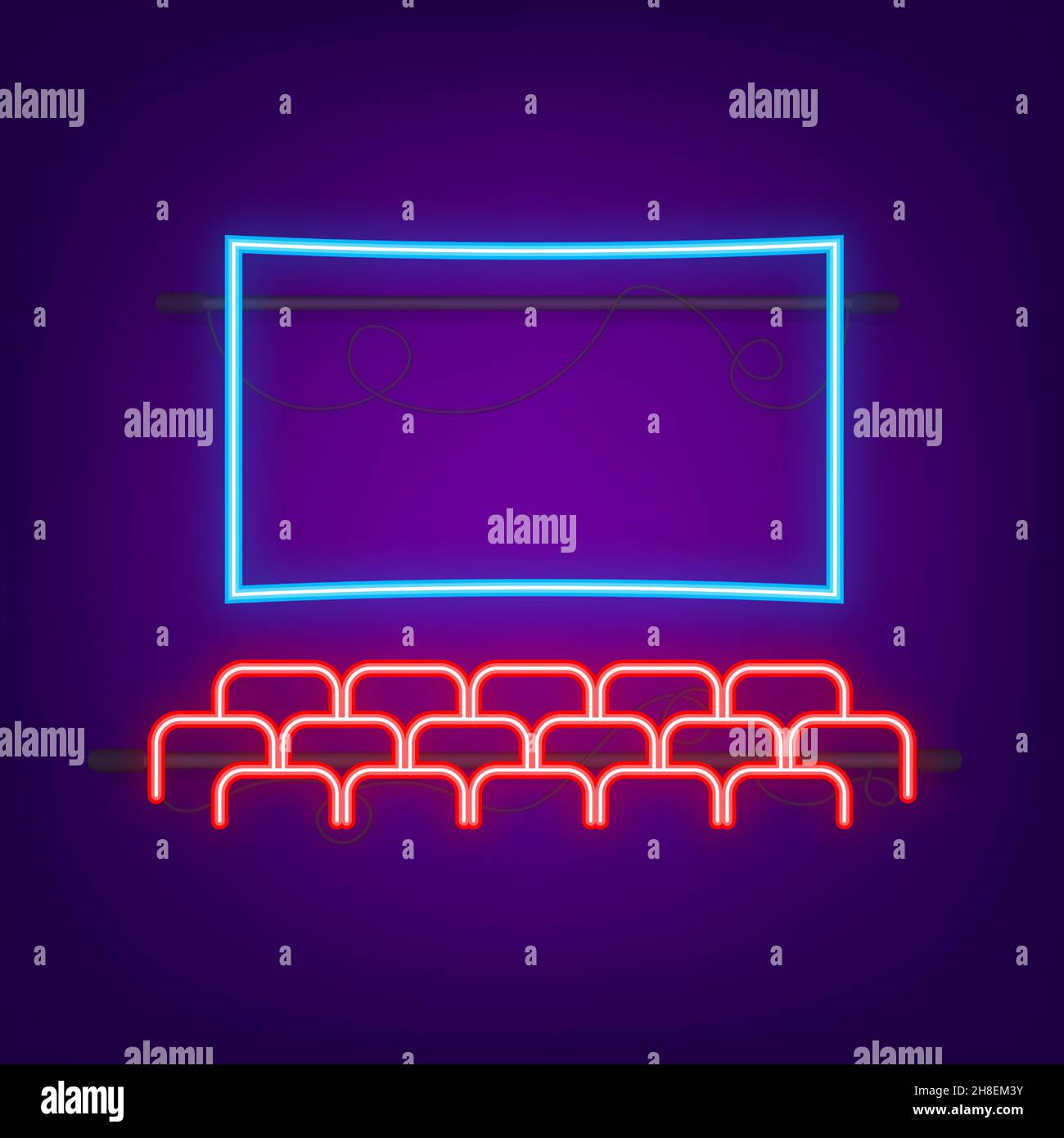 Cinema hall neon. Spectator Seating. Vector stock illustration Stock ...