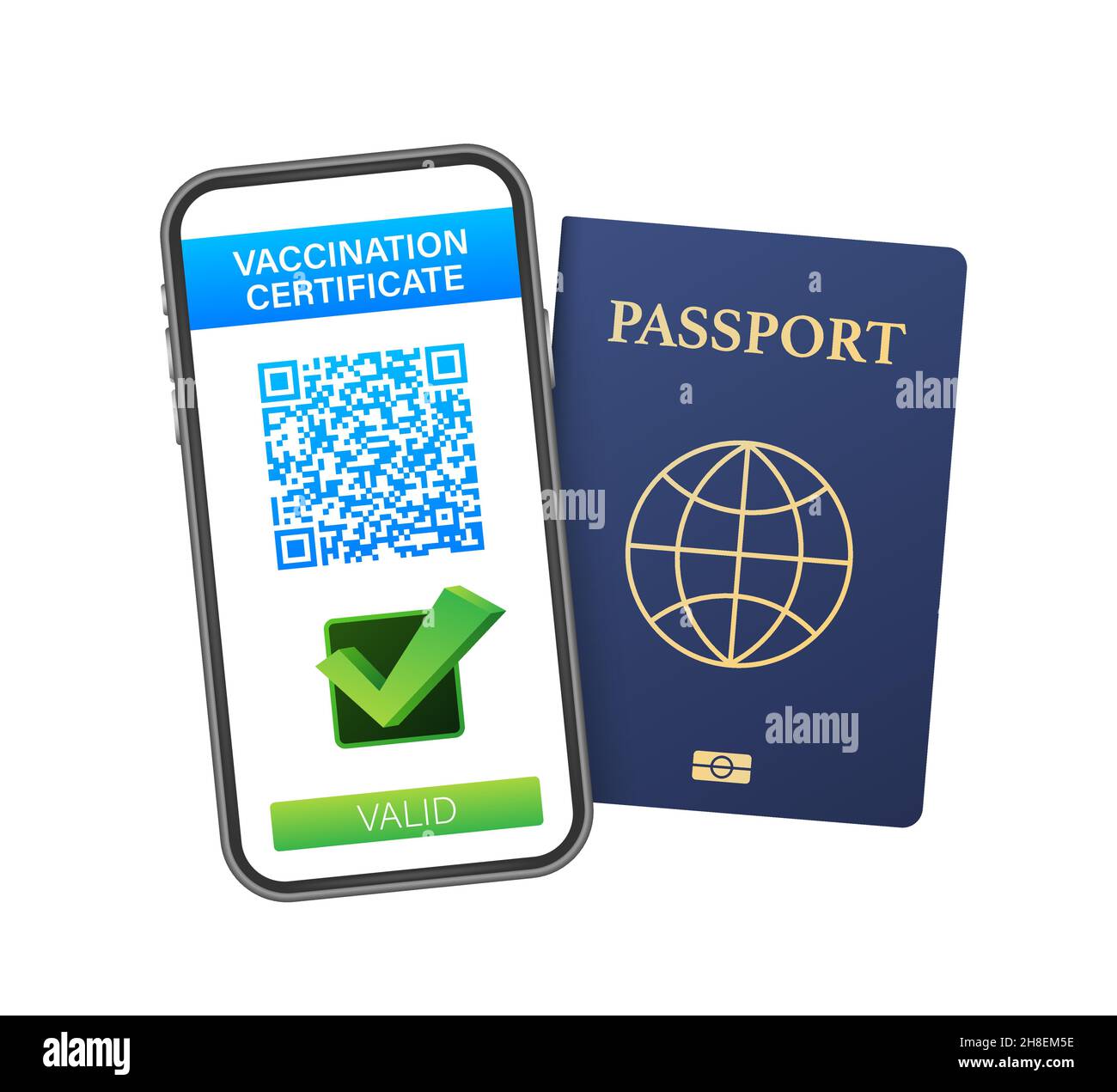 Vaccination digital certificate on smartphone. Phone screen with qr ...