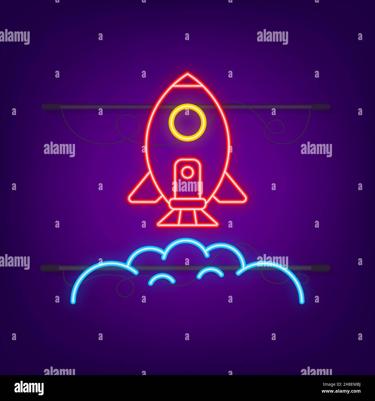 Rocket Start Up Concept. Neon icon. Vector stock illustration Stock ...