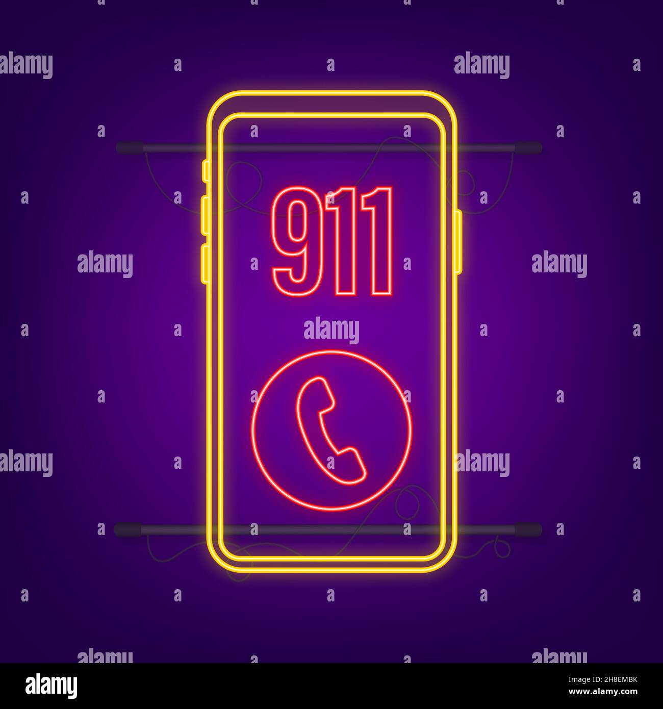 911 smartphone in flat style. Call icon vector. Hand holding smartphone. First aid. Finger touch ...