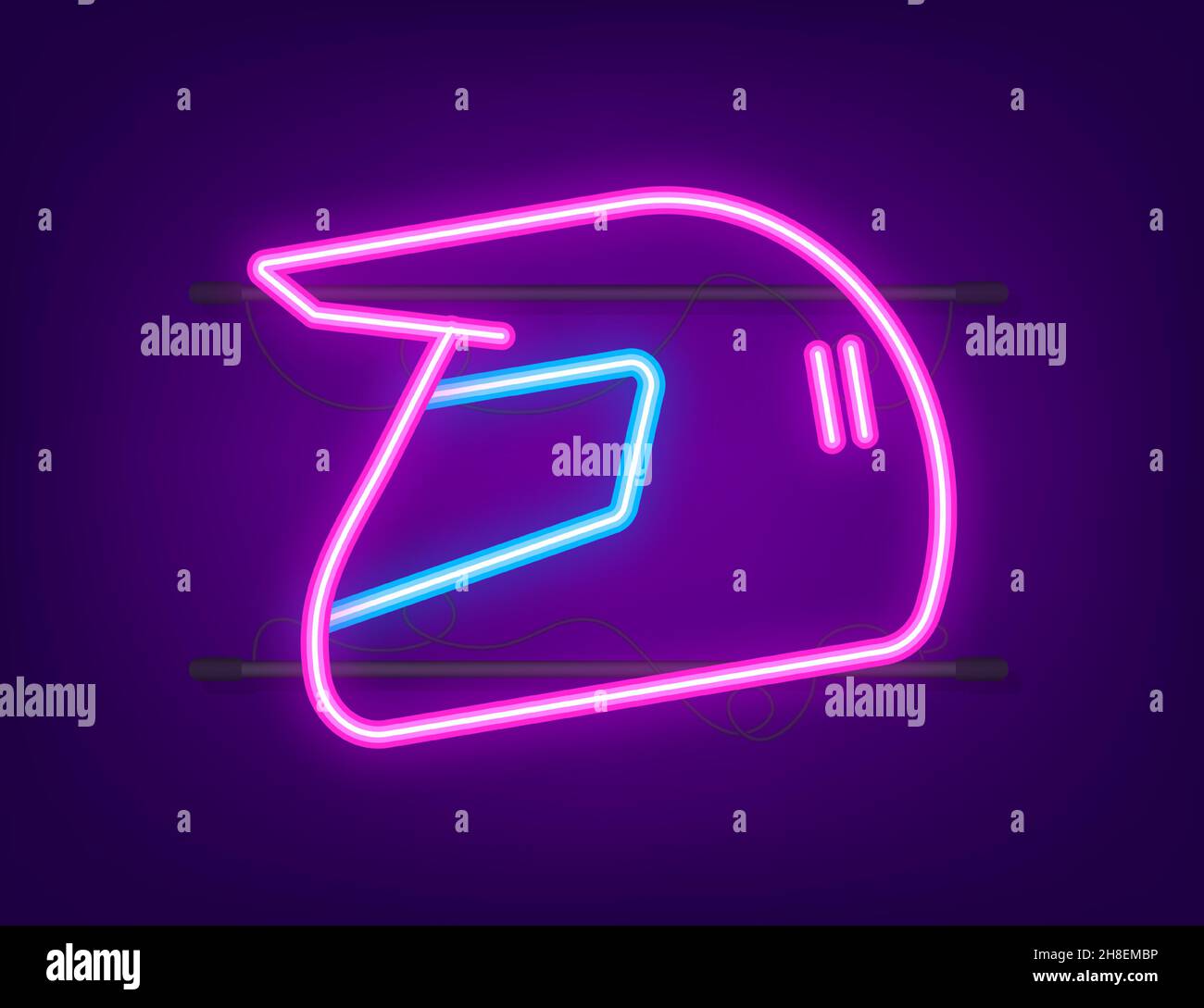 Motorcycle helmet neon. Night bright neon sign. Vector stock ...